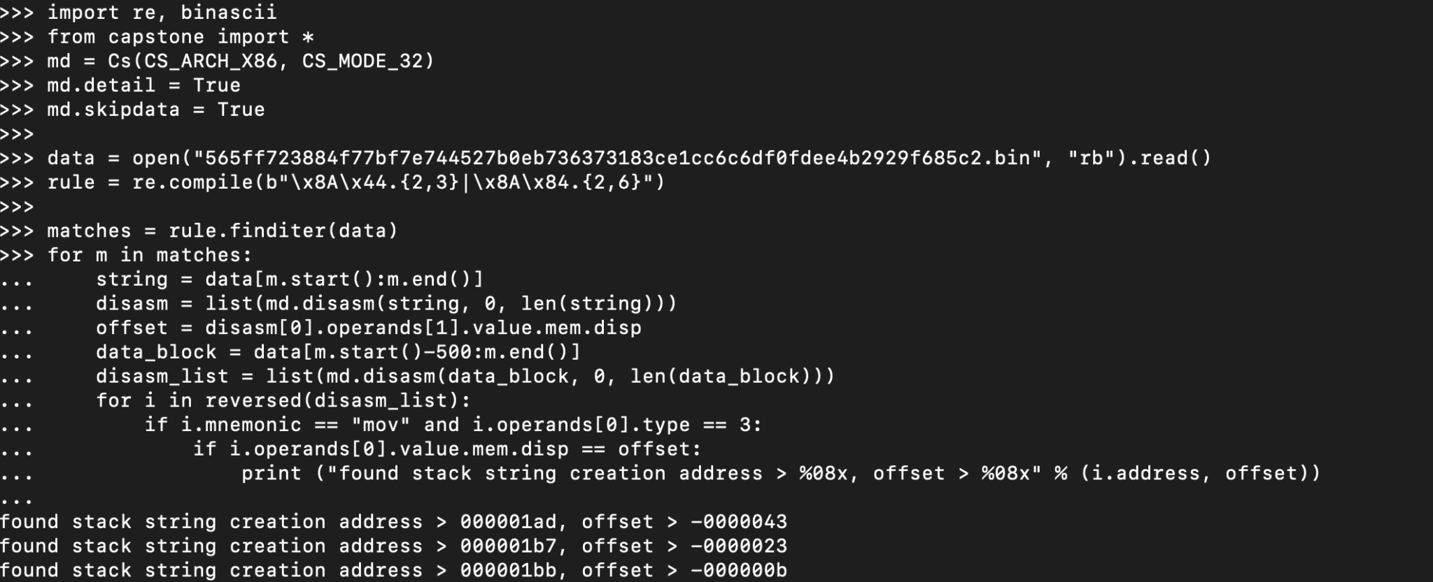 Resolving Stack Strings with Emulation | 0ffset Training Solutions